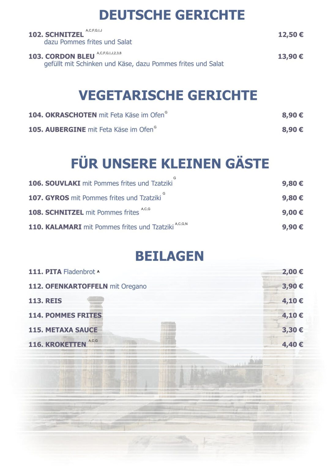 Speisekarte – Restaurant Delphi